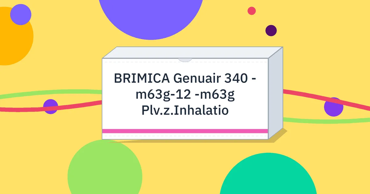 Symbolbild: Packung mit der Aufschrift BRIMICA Genuair 340 -m63g-12 -m63g Plv.z.Inhalatio (PZN 13716177) – Verfügbarkeit und Bezug in Apotheken in Frankfurt am Main