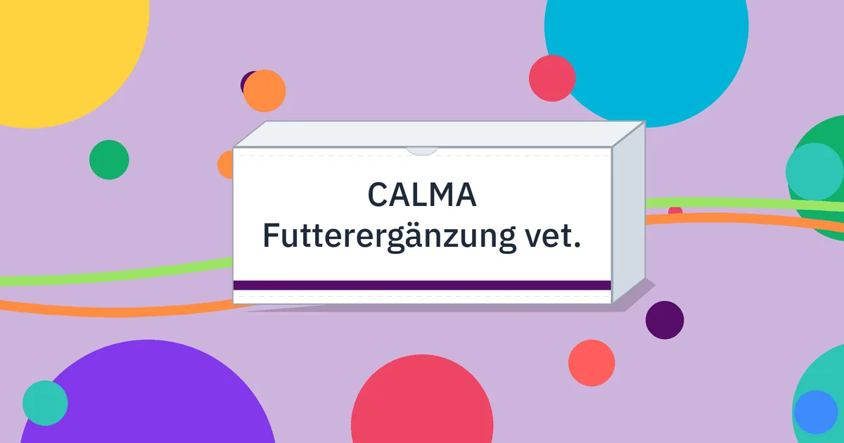 Symbolbild: Packung mit der Aufschrift CALMA Futterergänzung vet. (PZN 02487495) – Verfügbarkeit und Bezug in Apotheken in Frankfurt am Main
