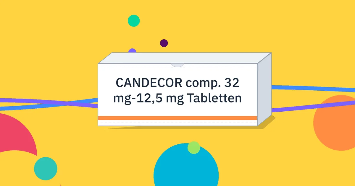 Symbolbild: Packung mit der Aufschrift CANDECOR comp. 32 mg-12,5 mg Tabletten (PZN 09633617) – Verfügbarkeit und Bezug in Apotheken in Frankfurt am Main