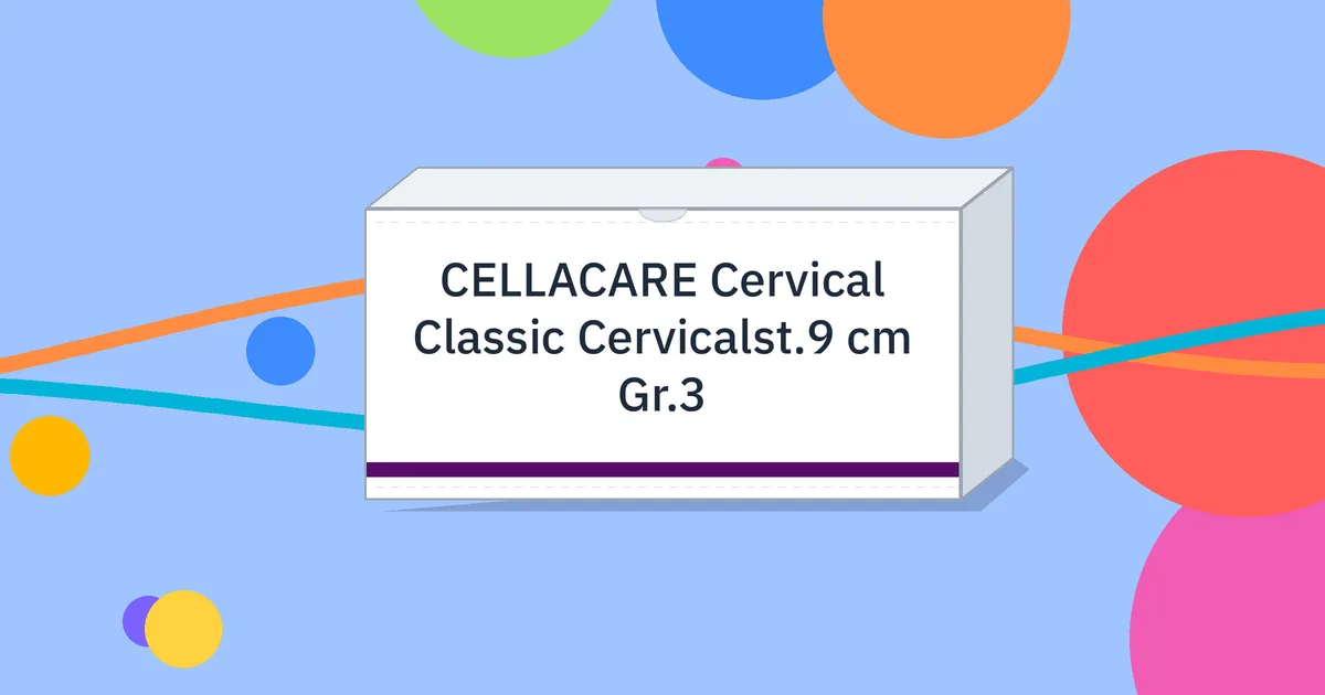 Symbolbild: Packung mit der Aufschrift CELLACARE Cervical Classic Cervicalst.9 cm Gr.3 (PZN 20549277) – Verfügbarkeit und Bezug in Apotheken in Frankfurt am Main