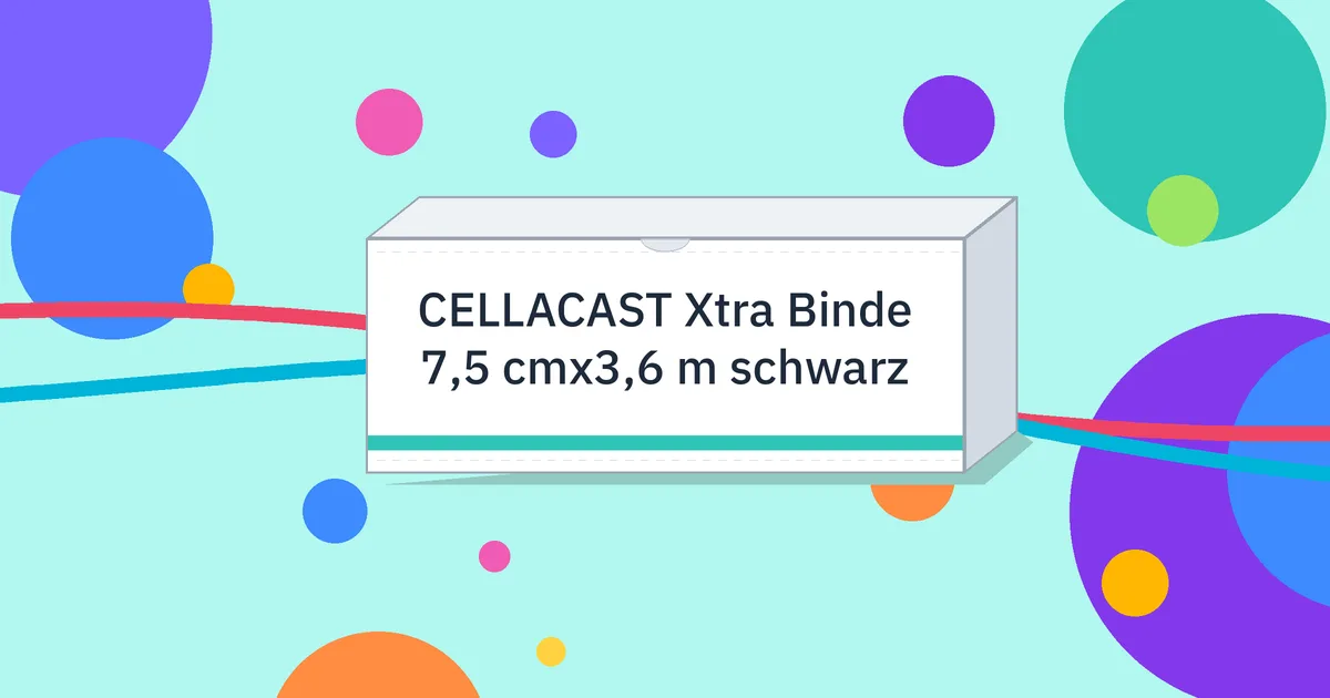 Symbolbild: Packung mit der Aufschrift CELLACAST Xtra Binde 7,5 cmx3,6 m schwarz (PZN 14252656) – Verfügbarkeit und Bezug in Apotheken in Frankfurt am Main