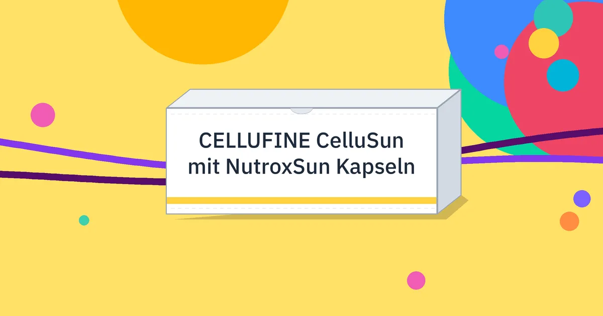 Symbolbild: Packung mit der Aufschrift CELLUFINE CelluSun mit NutroxSun Kapseln (PZN 16138338) – Verfügbarkeit und Bezug in Apotheken in Frankfurt am Main