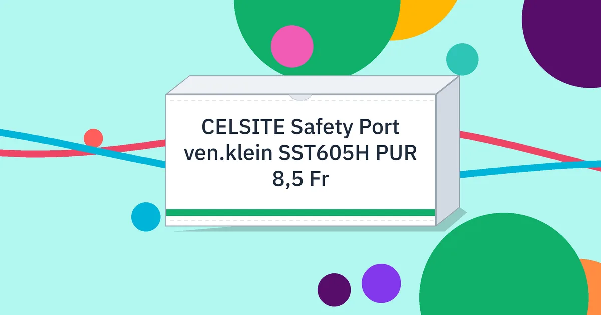Symbolbild: Packung mit der Aufschrift CELSITE Safety Port ven.klein SST605H PUR 8,5 Fr (PZN 11322936) – Verfügbarkeit und Bezug in Apotheken in Frankfurt am Main