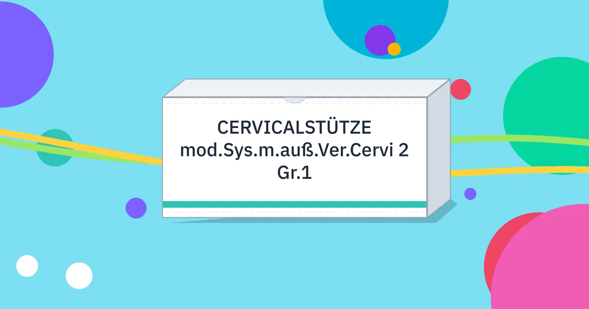 Symbolbild: Packung mit der Aufschrift CERVICALSTÜTZE mod.Sys.m.auß.Ver.Cervi 2 Gr.1 (PZN 05042718) – Verfügbarkeit und Bezug in Apotheken in Frankfurt am Main