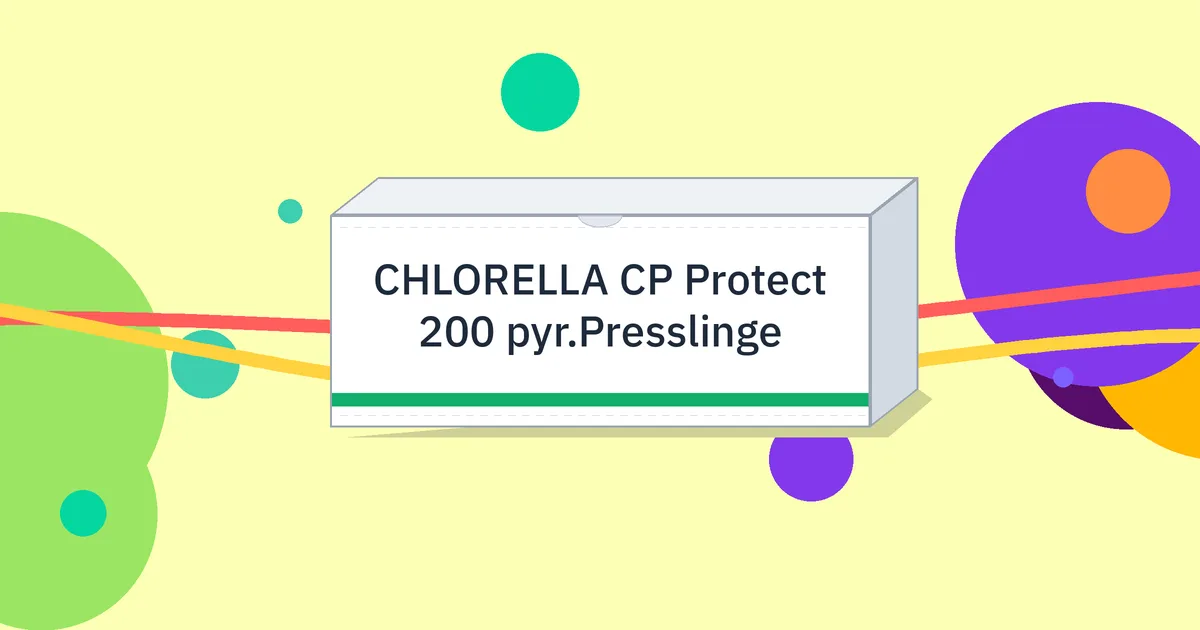 Symbolbild: Packung mit der Aufschrift CHLORELLA CP Protect 200 pyr.Presslinge (PZN 04997361) – Verfügbarkeit und Bezug in Apotheken in Frankfurt am Main