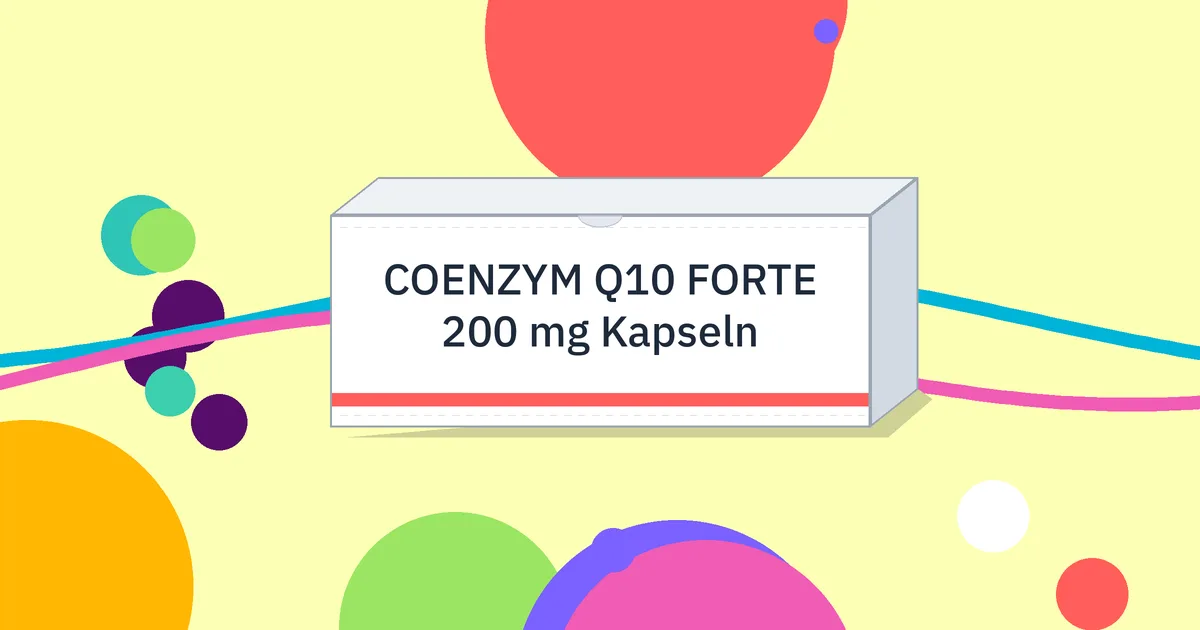 Symbolbild: Packung mit der Aufschrift COENZYM Q10 FORTE 200 mg Kapseln (PZN 11235551) – Verfügbarkeit und Bezug in Apotheken in Frankfurt am Main