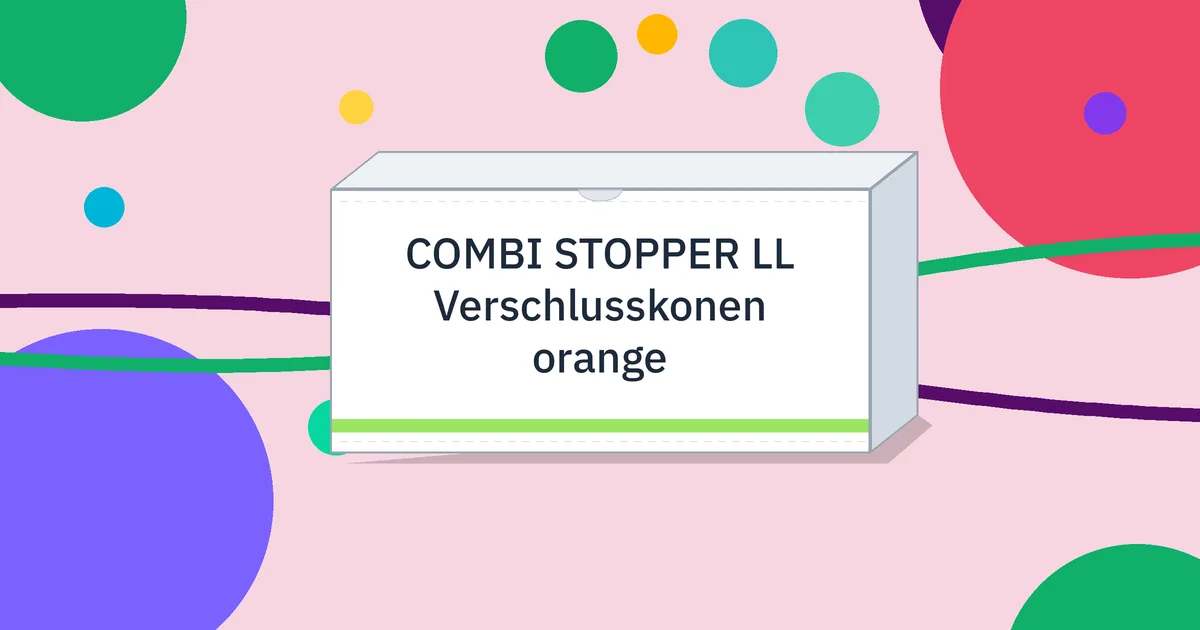 Symbolbild: Packung mit der Aufschrift COMBI STOPPER LL Verschlusskonen orange (PZN 07615845) – Verfügbarkeit und Bezug in Apotheken in Frankfurt am Main