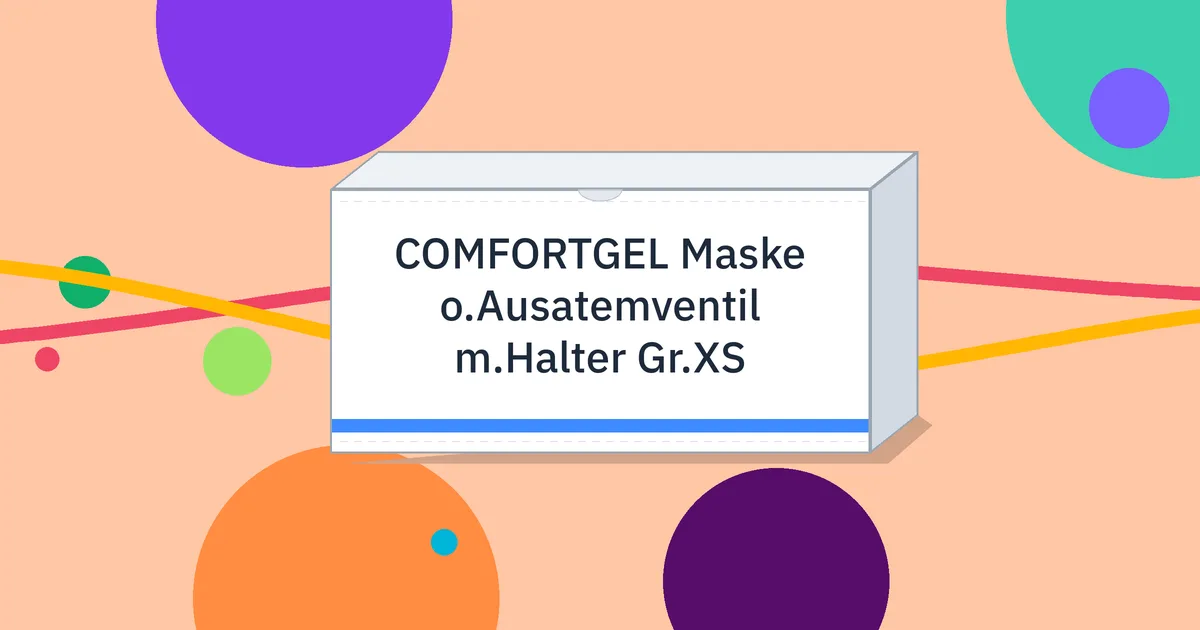 Symbolbild: Packung mit der Aufschrift COMFORTGEL Maske o.Ausatemventil m.Halter Gr.XS (PZN 02761482) – Verfügbarkeit und Bezug in Apotheken in Frankfurt am Main