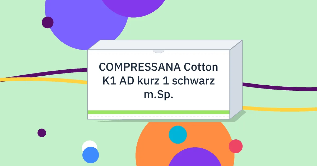 Symbolbild: Packung mit der Aufschrift COMPRESSANA Cotton K1 AD kurz 1 schwarz m.Sp. (PZN 10215747) – Verfügbarkeit und Bezug in Apotheken in Frankfurt am Main