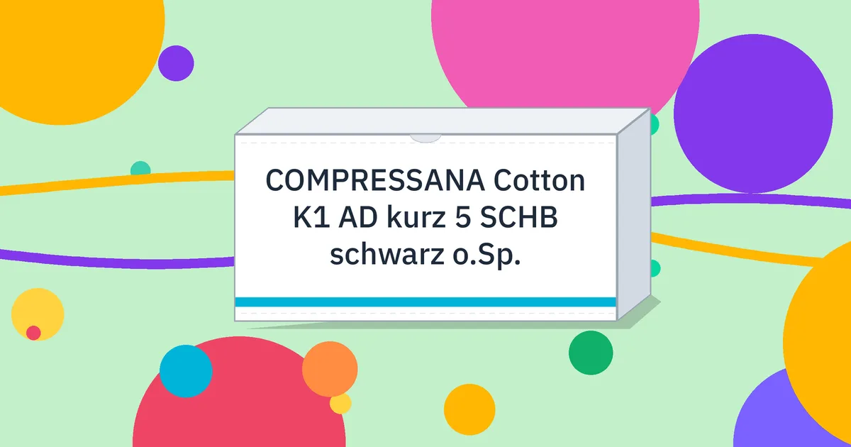 Symbolbild: Packung mit der Aufschrift COMPRESSANA Cotton K1 AD kurz 5 SCHB schwarz o.Sp. (PZN 16959348) – Verfügbarkeit und Bezug in Apotheken in Frankfurt am Main