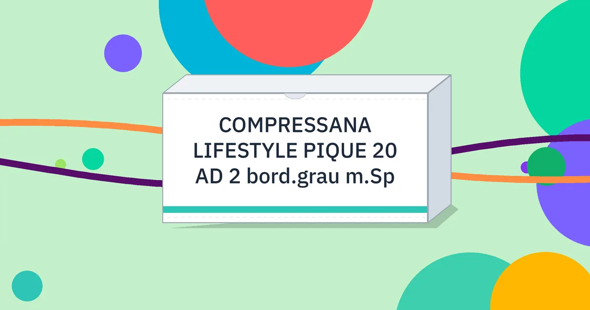 Symbolbild: Packung mit der Aufschrift COMPRESSANA LIFESTYLE PIQUE 20 AD 2 bord.grau m.Sp (PZN 19476805) – Verfügbarkeit und Bezug in Apotheken in Frankfurt am Main