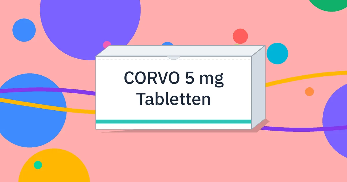 Symbolbild: Packung mit der Aufschrift CORVO 5 mg Tabletten (PZN 00737663) – Verfügbarkeit und Bezug in Apotheken in Frankfurt am Main