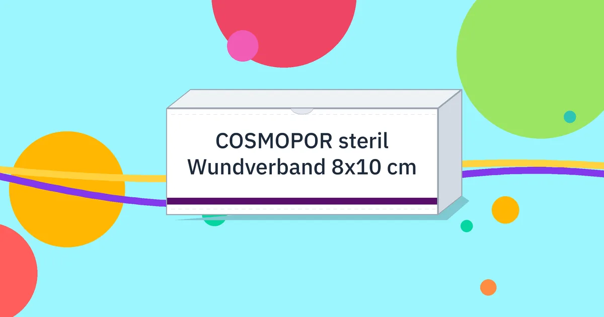 Symbolbild: Packung mit der Aufschrift COSMOPOR steril Wundverband 8x10 cm (PZN 20139355) – Verfügbarkeit und Bezug in Apotheken in Frankfurt am Main