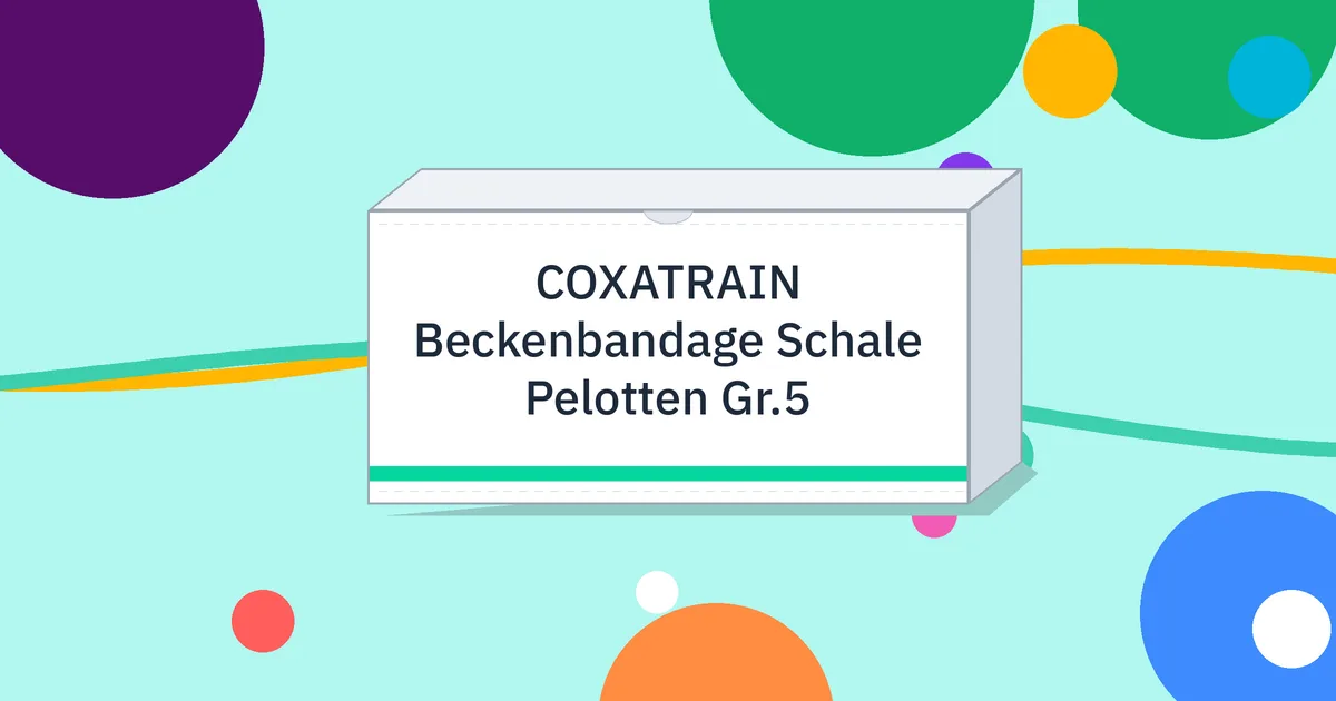 Symbolbild: Packung mit der Aufschrift COXATRAIN Beckenbandage Schale Pelotten Gr.5 (PZN 17560915) – Verfügbarkeit und Bezug in Apotheken in Frankfurt am Main