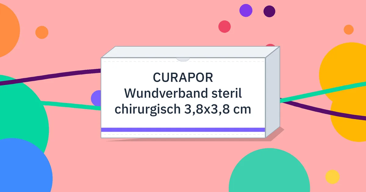 Symbolbild: Packung mit der Aufschrift CURAPOR Wundverband steril chirurgisch 3,8x3,8 cm (PZN 17977408) – Verfügbarkeit und Bezug in Apotheken in Frankfurt am Main