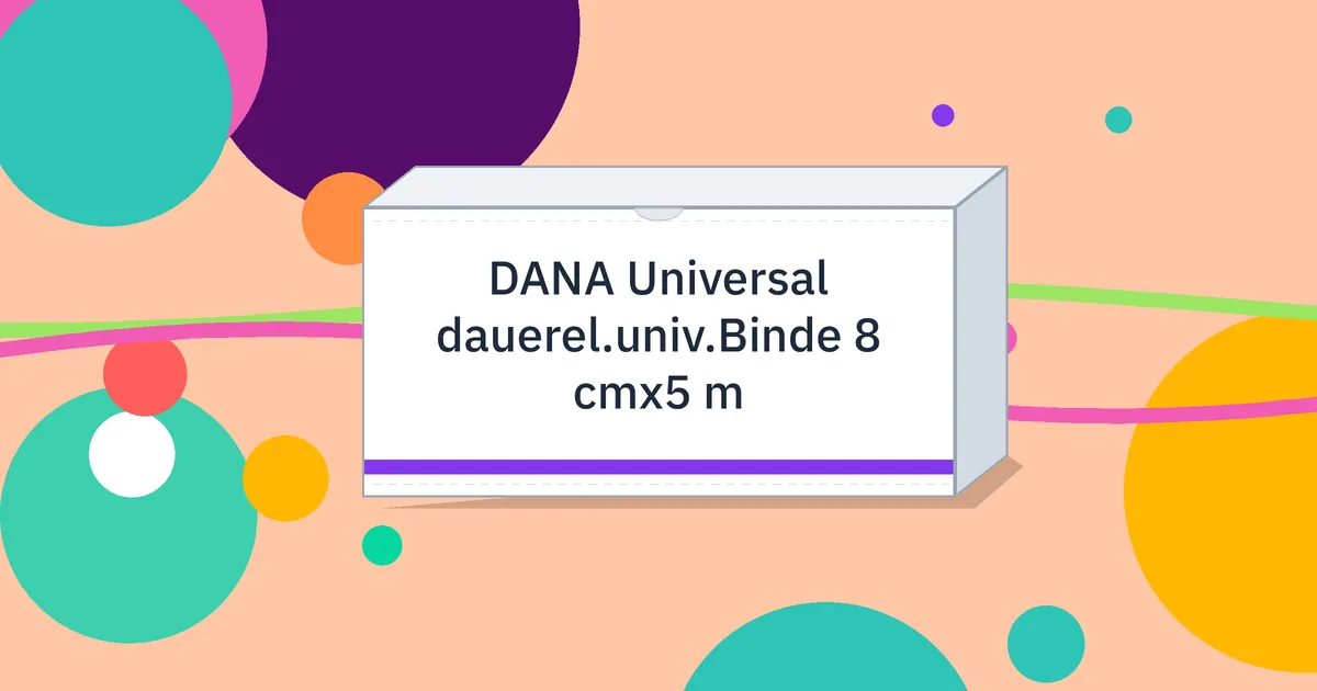 Symbolbild: Packung mit der Aufschrift DANA Universal dauerel.univ.Binde 8 cmx5 m (PZN 20810646) – Verfügbarkeit und Bezug in Apotheken in Frankfurt am Main