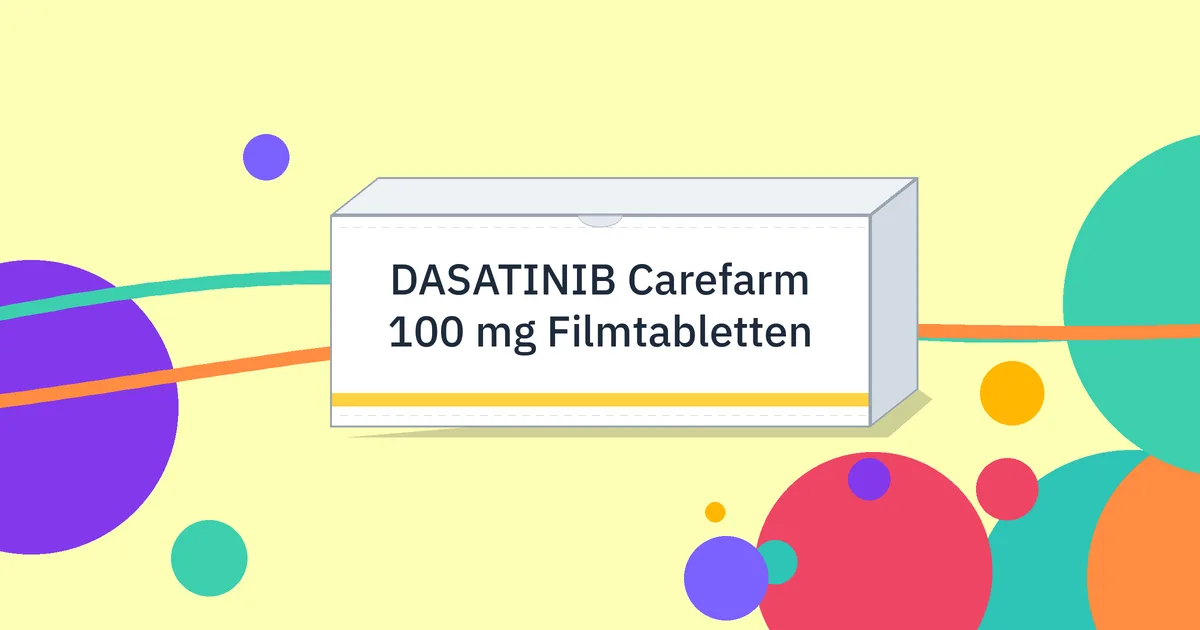 Symbolbild: Packung mit der Aufschrift DASATINIB Carefarm 100 mg Filmtabletten (PZN 18165061) – Verfügbarkeit und Bezug in Apotheken in Frankfurt am Main