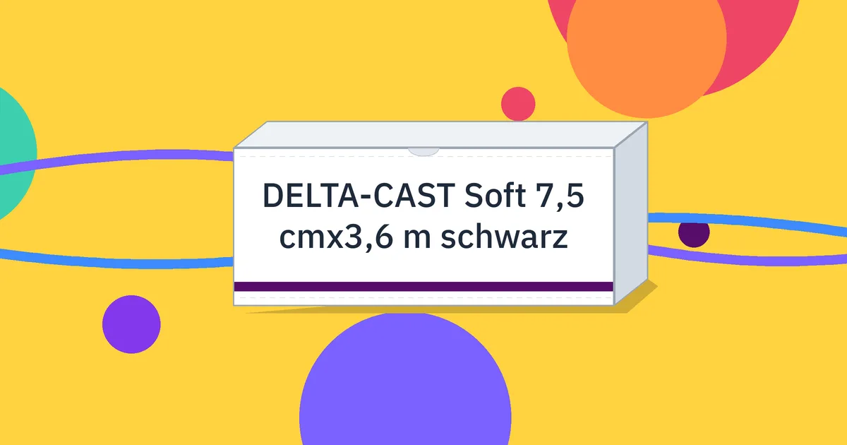 Symbolbild: Packung mit der Aufschrift DELTA-CAST Soft 7,5 cmx3,6 m schwarz (PZN 09275508) – Verfügbarkeit und Bezug in Apotheken in Frankfurt am Main