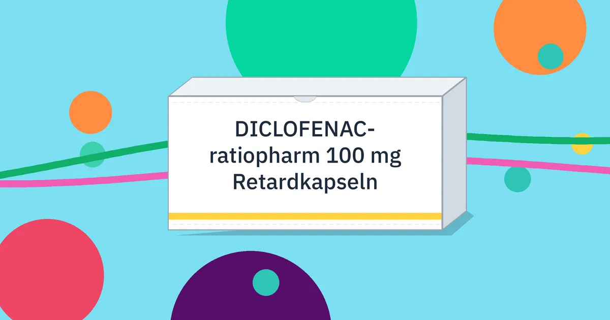 Symbolbild: Packung mit der Aufschrift DICLOFENAC-ratiopharm 100 mg Retardkapseln (PZN 00112584) – Verfügbarkeit und Bezug in Apotheken in Frankfurt am Main