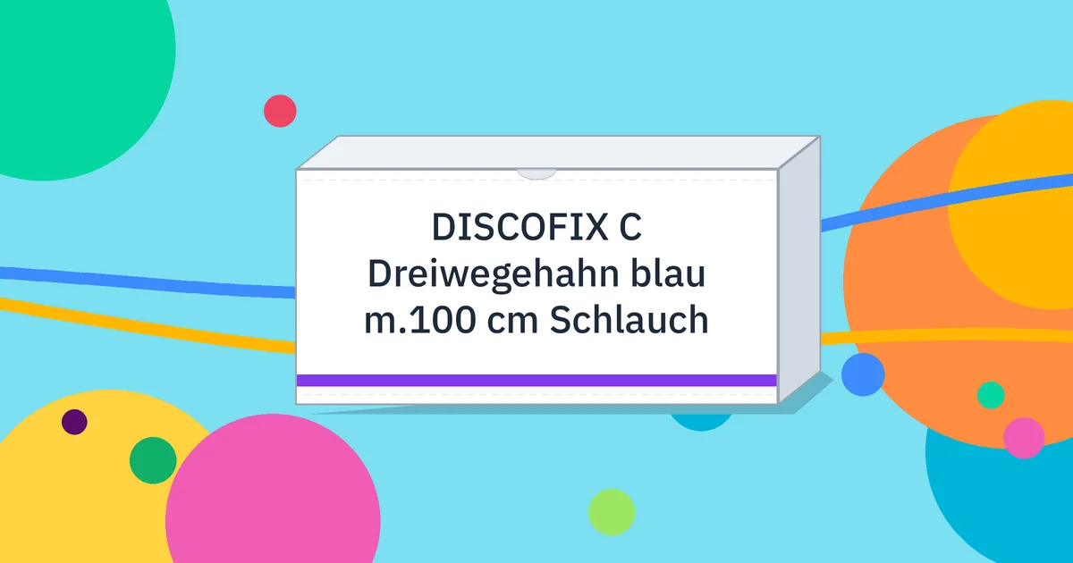 Symbolbild: Packung mit der Aufschrift DISCOFIX C Dreiwegehahn blau m.100 cm Schlauch (PZN 03673171) – Verfügbarkeit und Bezug in Apotheken in Frankfurt am Main