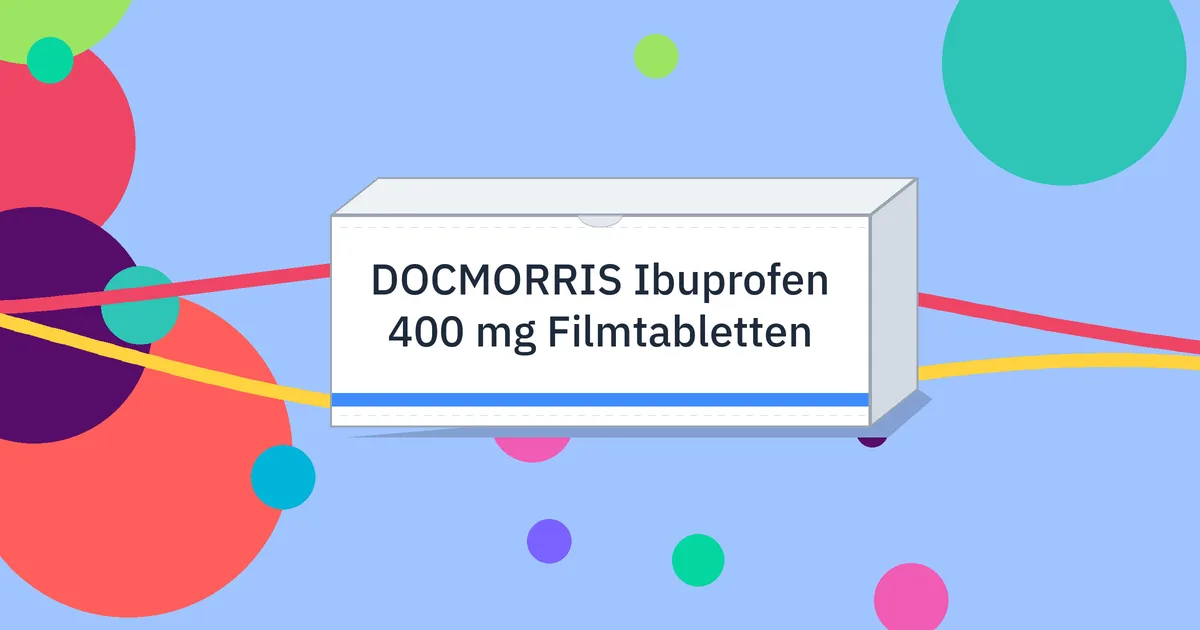 Symbolbild: Packung mit der Aufschrift DOCMORRIS Ibuprofen 400 mg Filmtabletten (PZN 19052838) – Verfügbarkeit und Bezug in Apotheken in Frankfurt am Main