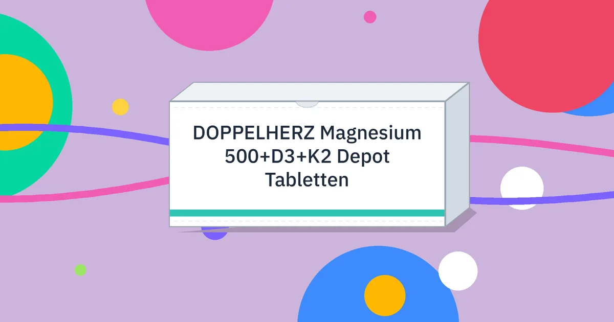 Symbolbild: Packung mit der Aufschrift DOPPELHERZ Magnesium 500+D3+K2 Depot Tabletten (PZN 17620209) – Verfügbarkeit und Bezug in Apotheken in Frankfurt am Main