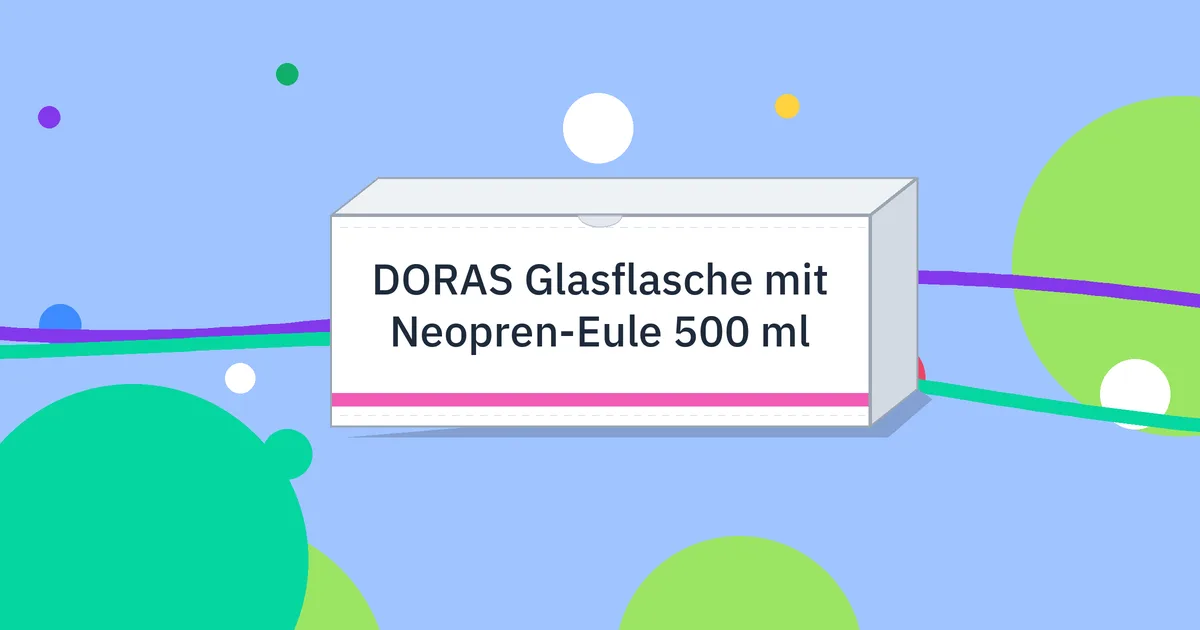 Symbolbild: Packung mit der Aufschrift DORAS Glasflasche mit Neopren-Eule 500 ml (PZN 14243232) – Verfügbarkeit und Bezug in Apotheken in Frankfurt am Main