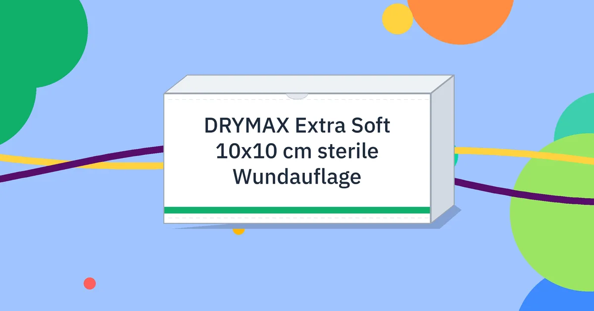 Symbolbild: Packung mit der Aufschrift DRYMAX Extra Soft 10x10 cm sterile Wundauflage (PZN 13422139) – Verfügbarkeit und Bezug in Apotheken in Frankfurt am Main