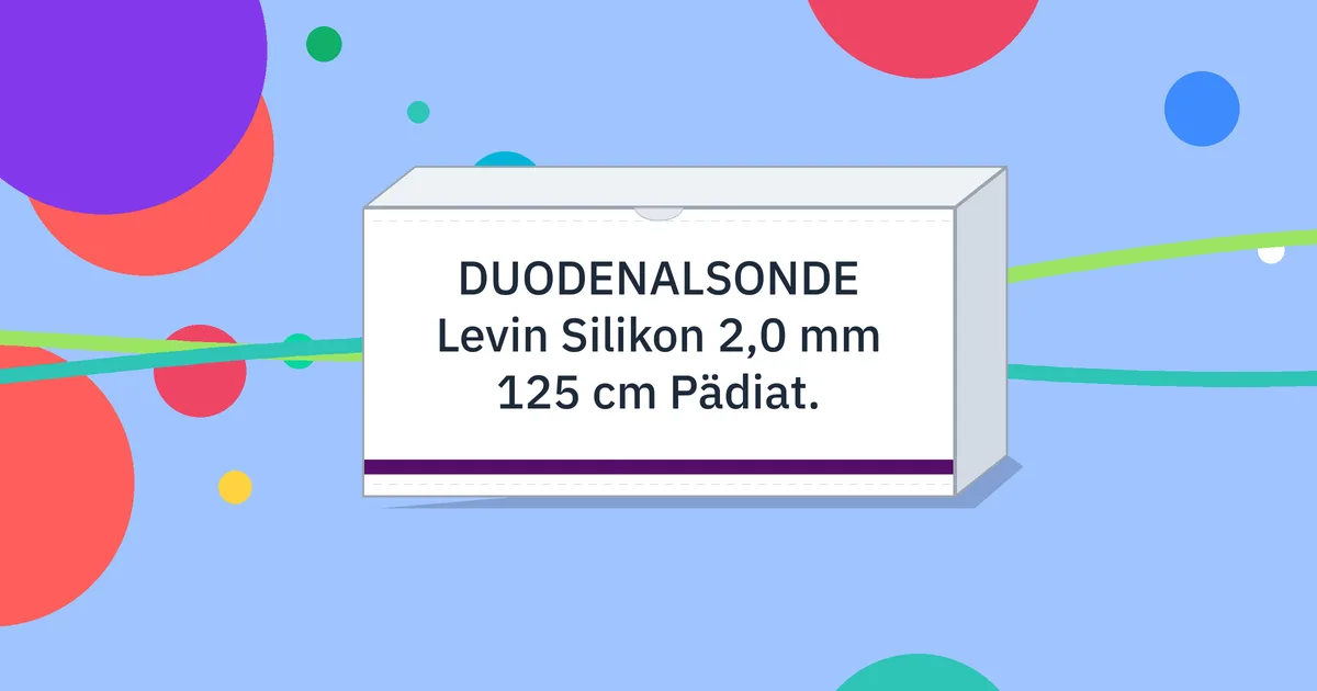 Symbolbild: Packung mit der Aufschrift DUODENALSONDE Levin Silikon 2,0 mm 125 cm Pädiat. (PZN 00989755) – Verfügbarkeit und Bezug in Apotheken in Frankfurt am Main
