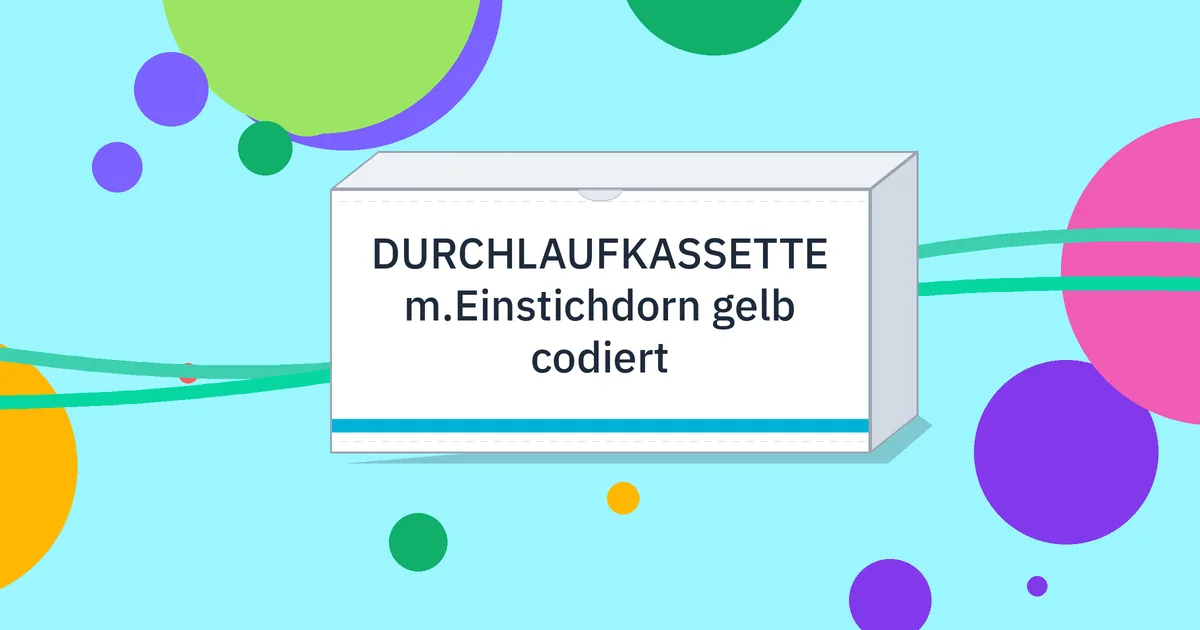 Symbolbild: Packung mit der Aufschrift DURCHLAUFKASSETTE m.Einstichdorn gelb codiert (PZN 09106013) – Verfügbarkeit und Bezug in Apotheken in Frankfurt am Main