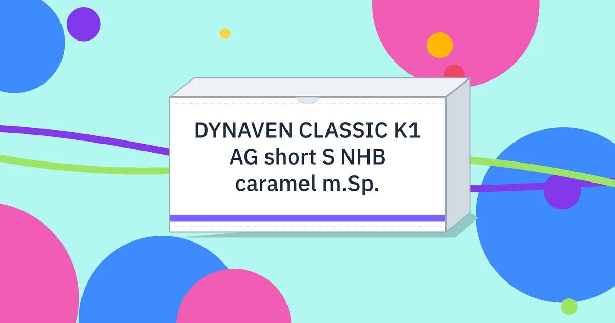 Symbolbild: Packung mit der Aufschrift DYNAVEN CLASSIC K1 AG short S NHB caramel m.Sp. (PZN 18415747) – Verfügbarkeit und Bezug in Apotheken in Frankfurt am Main