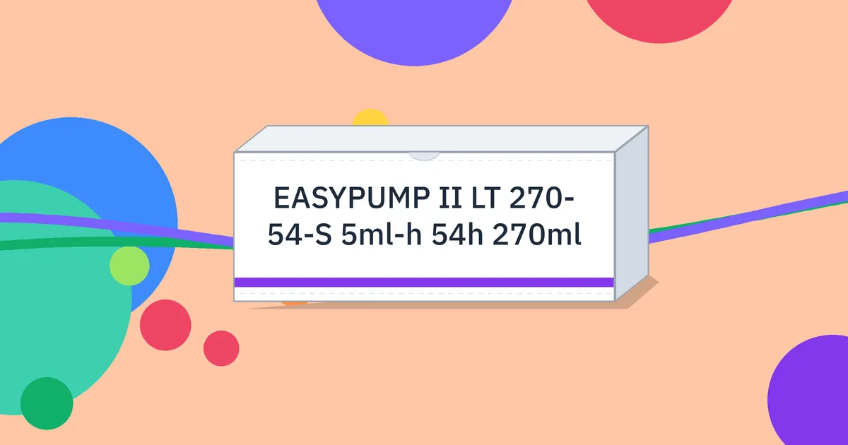 Symbolbild: Packung mit der Aufschrift EASYPUMP II LT 270-54-S 5ml-h 54h 270ml (PZN 20188282) – Verfügbarkeit und Bezug in Apotheken in Frankfurt am Main