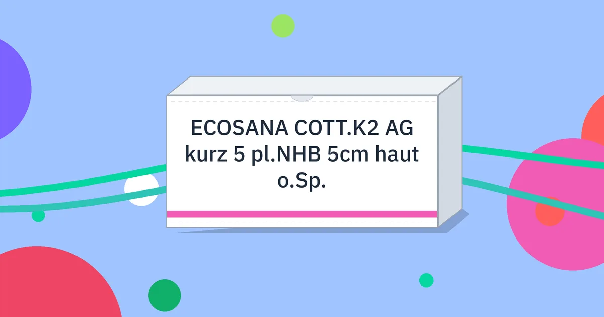 Symbolbild: Packung mit der Aufschrift ECOSANA COTT.K2 AG kurz 5 pl.NHB 5cm haut o.Sp. (PZN 16950548) – Verfügbarkeit und Bezug in Apotheken in Frankfurt am Main