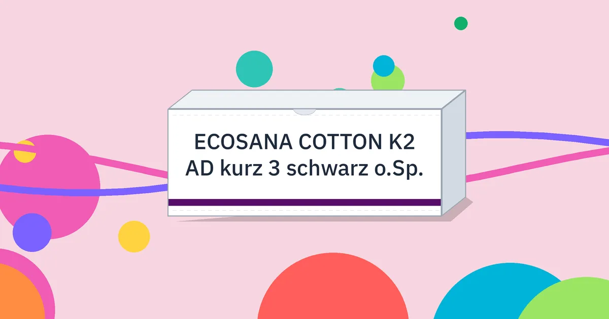 Symbolbild: Packung mit der Aufschrift ECOSANA COTTON K2 AD kurz 3 schwarz o.Sp. (PZN 16947546) – Verfügbarkeit und Bezug in Apotheken in Frankfurt am Main