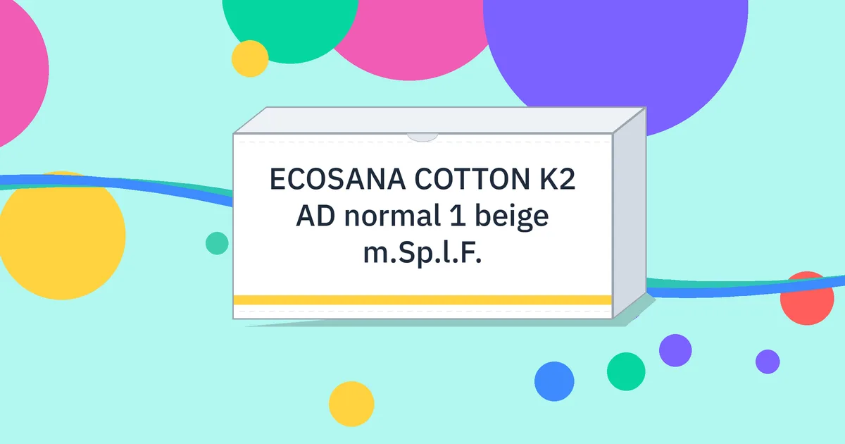 Symbolbild: Packung mit der Aufschrift ECOSANA COTTON K2 AD normal 1 beige m.Sp.l.F. (PZN 16947150) – Verfügbarkeit und Bezug in Apotheken in Frankfurt am Main