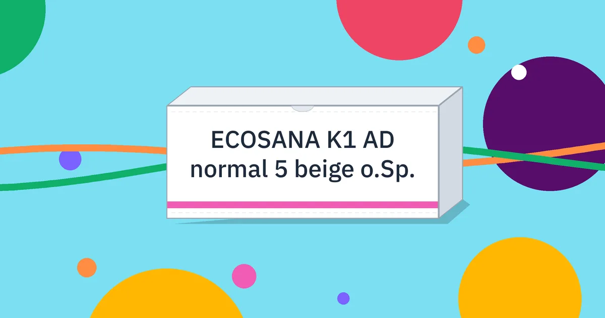 Symbolbild: Packung mit der Aufschrift ECOSANA K1 AD normal 5 beige o.Sp. (PZN 04725042) – Verfügbarkeit und Bezug in Apotheken in Frankfurt am Main