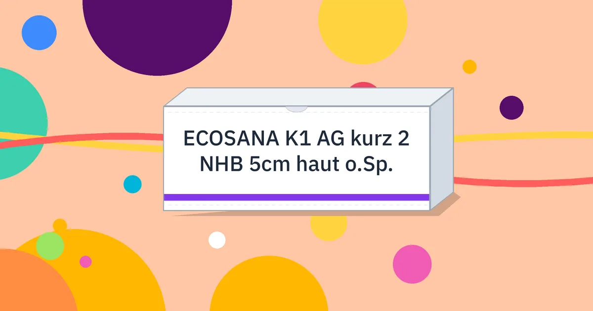 Symbolbild: Packung mit der Aufschrift ECOSANA K1 AG kurz 2 NHB 5cm haut o.Sp. (PZN 04726969) – Verfügbarkeit und Bezug in Apotheken in Frankfurt am Main