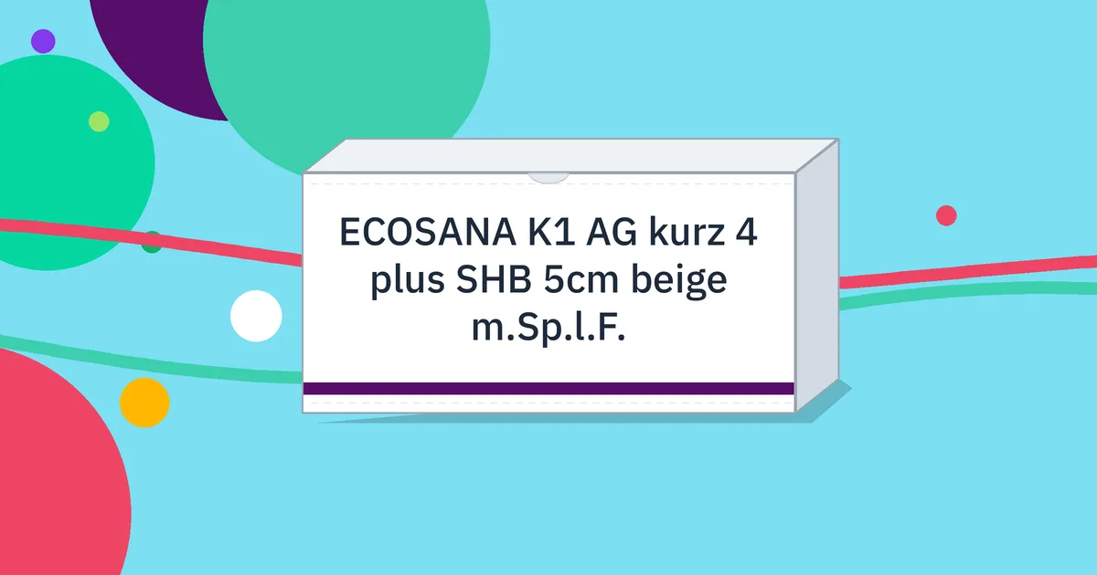 Symbolbild: Packung mit der Aufschrift ECOSANA K1 AG kurz 4 plus SHB 5cm beige m.Sp.l.F. (PZN 04728454) – Verfügbarkeit und Bezug in Apotheken in Frankfurt am Main