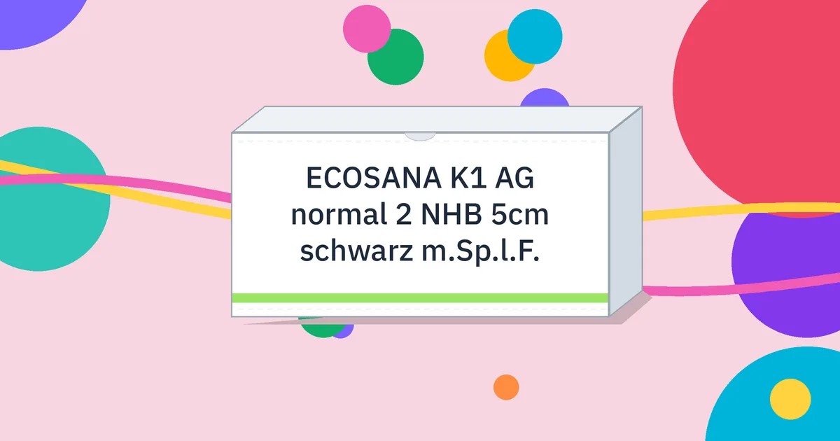 Symbolbild: Packung mit der Aufschrift ECOSANA K1 AG normal 2 NHB 5cm schwarz m.Sp.l.F. (PZN 04726403) – Verfügbarkeit und Bezug in Apotheken in Frankfurt am Main