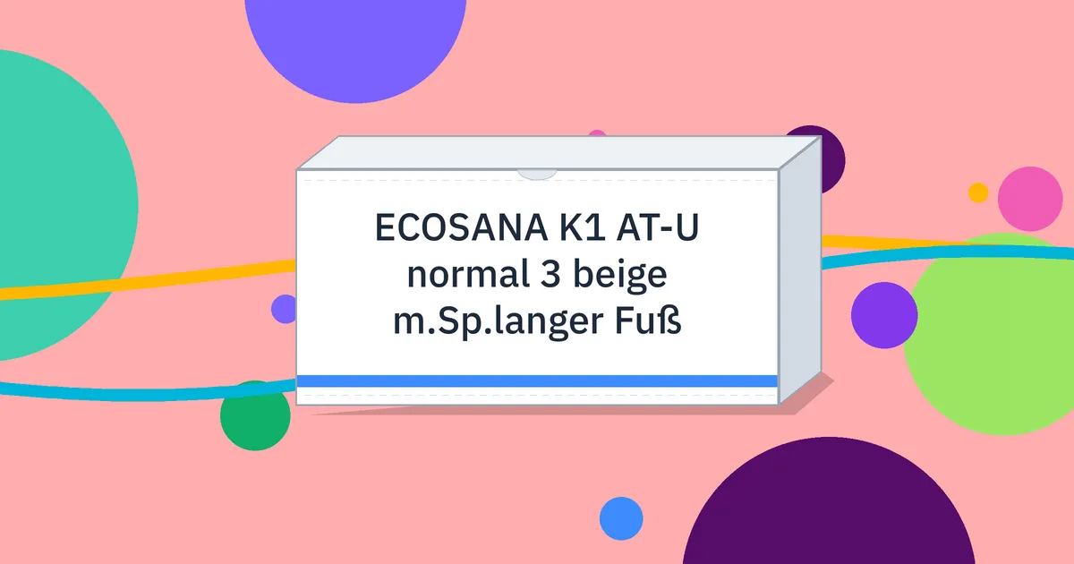 Symbolbild: Packung mit der Aufschrift ECOSANA K1 AT-U normal 3 beige m.Sp.langer Fuß (PZN 04733780) – Verfügbarkeit und Bezug in Apotheken in Frankfurt am Main