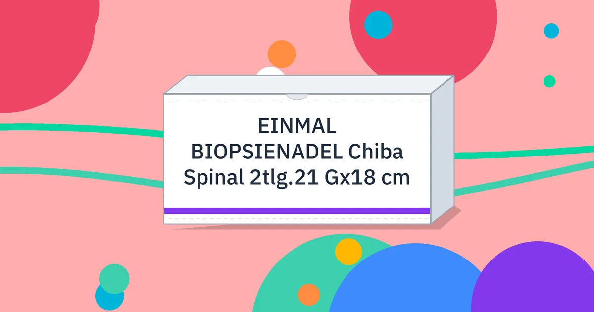 Symbolbild: Packung mit der Aufschrift EINMAL BIOPSIENADEL Chiba Spinal 2tlg.21 Gx18 cm (PZN 09101731) – Verfügbarkeit und Bezug in Apotheken in Frankfurt am Main