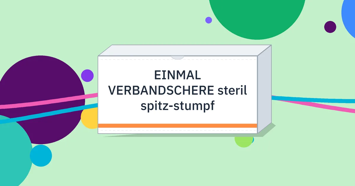 Symbolbild: Packung mit der Aufschrift EINMAL VERBANDSCHERE steril spitz-stumpf (PZN 02336454) – Verfügbarkeit und Bezug in Apotheken in Frankfurt am Main