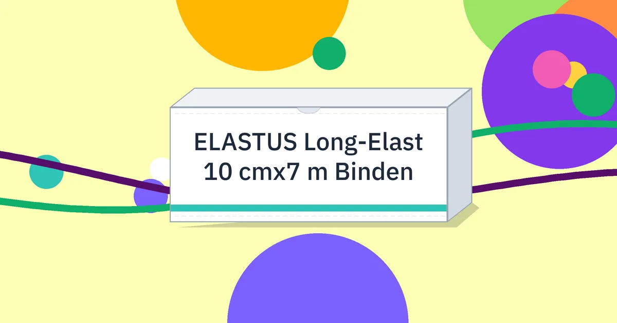 Symbolbild: Packung mit der Aufschrift ELASTUS Long-Elast 10 cmx7 m Binden (PZN 04839047) – Verfügbarkeit und Bezug in Apotheken in Frankfurt am Main