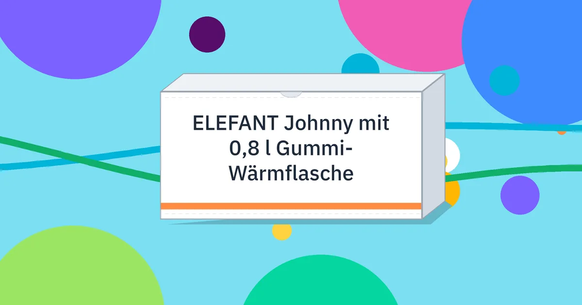 Symbolbild: Packung mit der Aufschrift ELEFANT Johnny mit 0,8 l Gummi-Wärmflasche (PZN 18128746) – Verfügbarkeit und Bezug in Apotheken in Frankfurt am Main