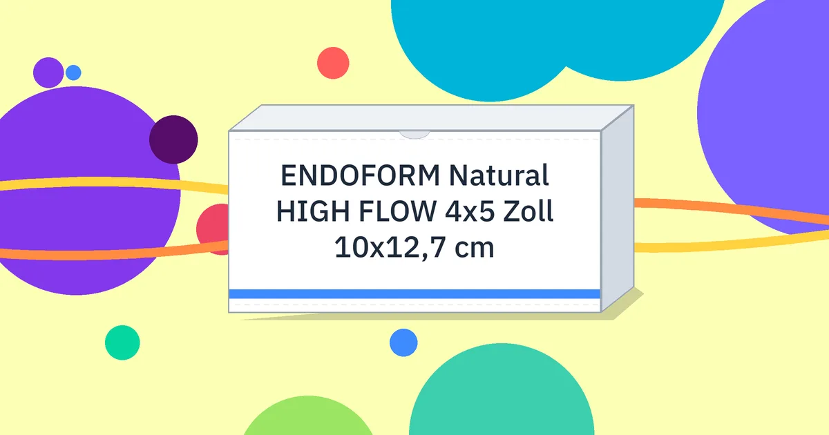 Symbolbild: Packung mit der Aufschrift ENDOFORM Natural HIGH FLOW 4x5 Zoll 10x12,7 cm (PZN 18172598) – Verfügbarkeit und Bezug in Apotheken in Frankfurt am Main