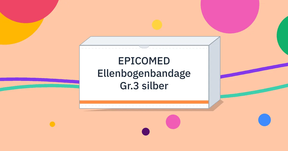 Symbolbild: Packung mit der Aufschrift EPICOMED Ellenbogenbandage Gr.3 silber (PZN 18491346) – Verfügbarkeit und Bezug in Apotheken in Frankfurt am Main
