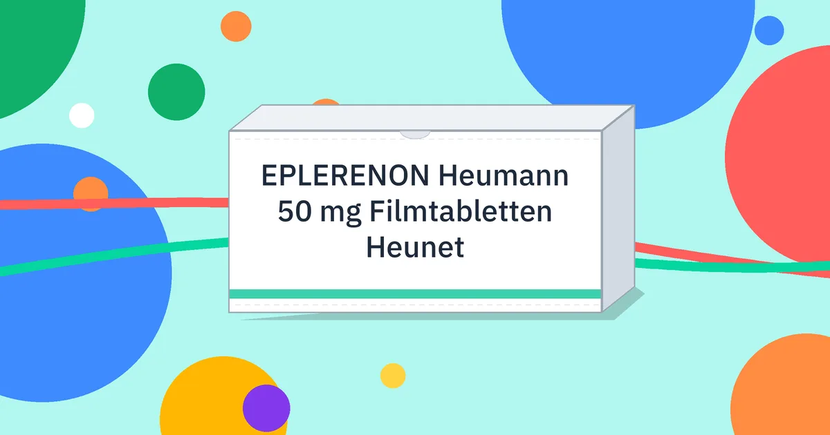 Symbolbild: Packung mit der Aufschrift EPLERENON Heumann 50 mg Filmtabletten Heunet (PZN 13877207) – Verfügbarkeit und Bezug in Apotheken in Frankfurt am Main