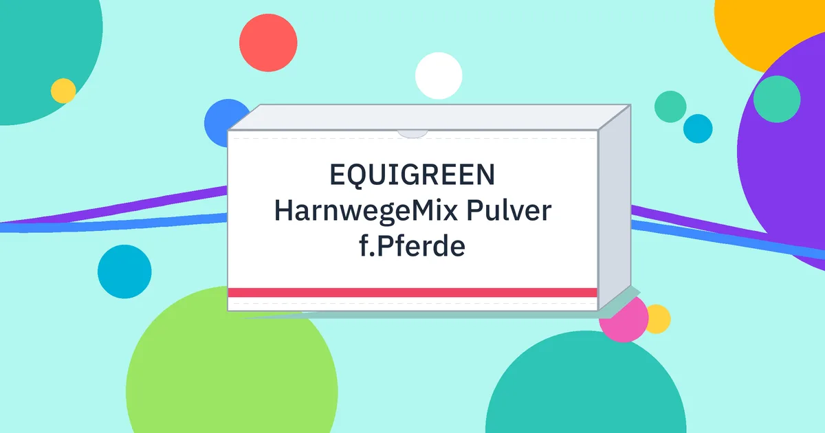 Symbolbild: Packung mit der Aufschrift EQUIGREEN HarnwegeMix Pulver f.Pferde (PZN 20301206) – Verfügbarkeit und Bezug in Apotheken in Frankfurt am Main