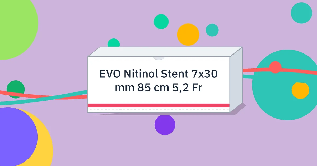 Symbolbild: Packung mit der Aufschrift EVO Nitinol Stent 7x30 mm 85 cm 5,2 Fr (PZN 00224107) – Verfügbarkeit und Bezug in Apotheken in Frankfurt am Main