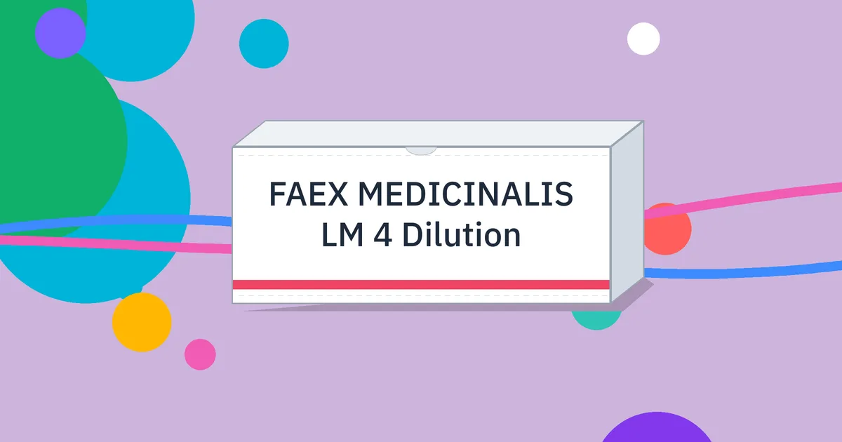 Symbolbild: Packung mit der Aufschrift FAEX MEDICINALIS LM 4 Dilution (PZN 13485938) – Verfügbarkeit und Bezug in Apotheken in Frankfurt am Main
